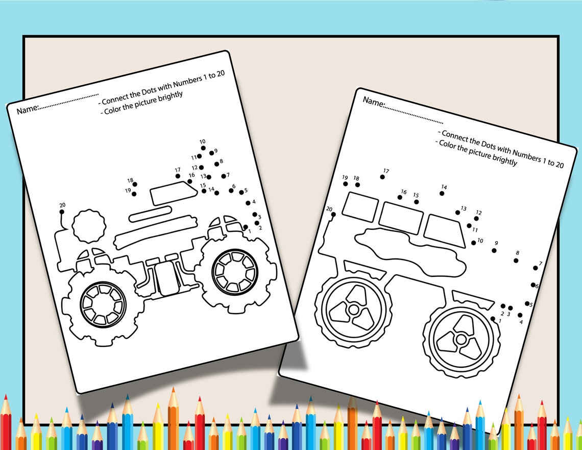 Monster Truck Dot to Dot Worksheets: Kids Activity (PDF & JPG) - Etsy