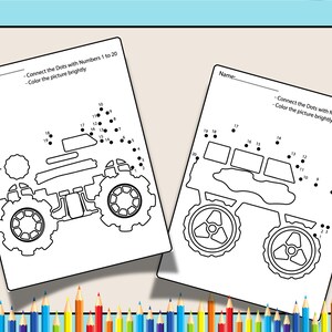 Monster Truck Dot to Dot Worksheets: Kids Activity (PDF & JPG) - Etsy