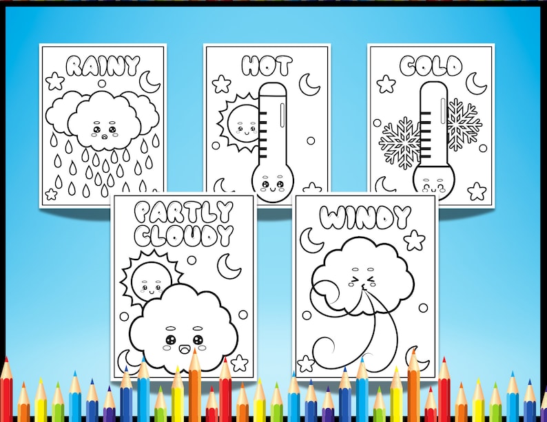 12 Cute Weather Coloring Pages for Kids Graphic, Printable PDF, JPG ...