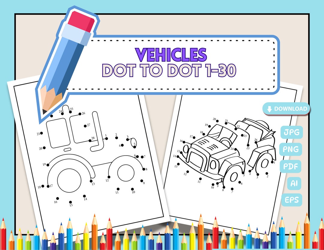 Vehicle Dot to Dot Activity Worksheets for Kids Learning Numbers PDF ...