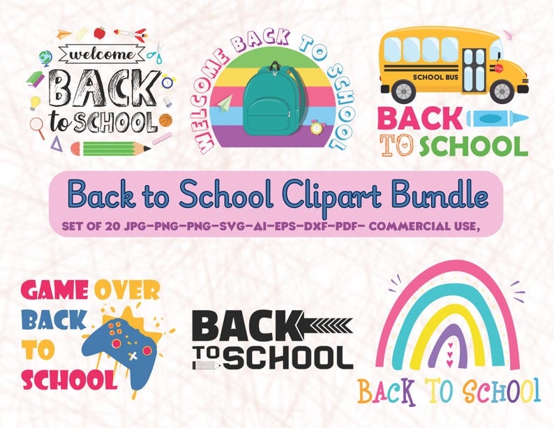 Back to School Clipart Bundle: Kids SVG, PNG, PDF Files (digital ...