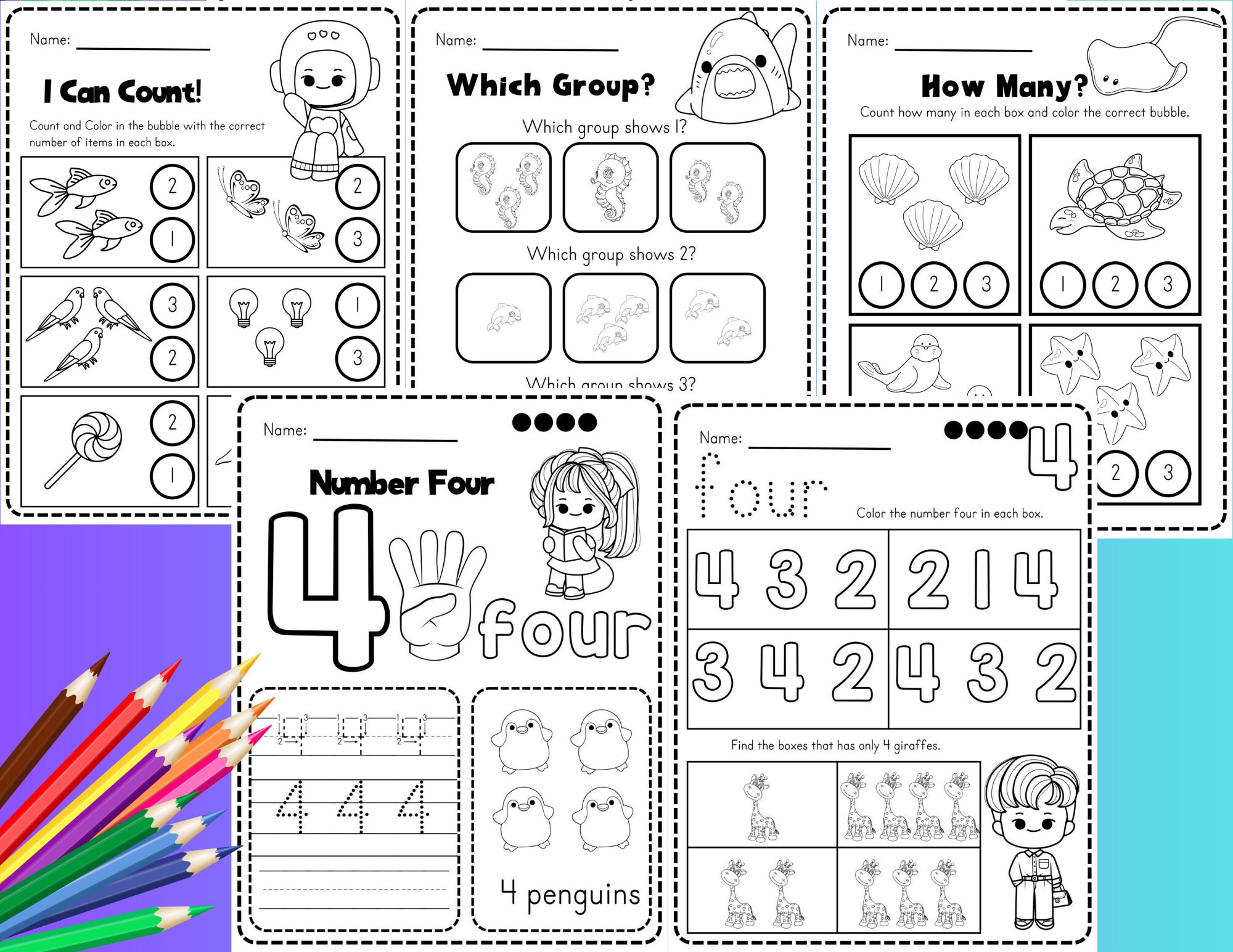 Preschool and Kindergarten Math Workbook 180 Pages Printable PDF ...