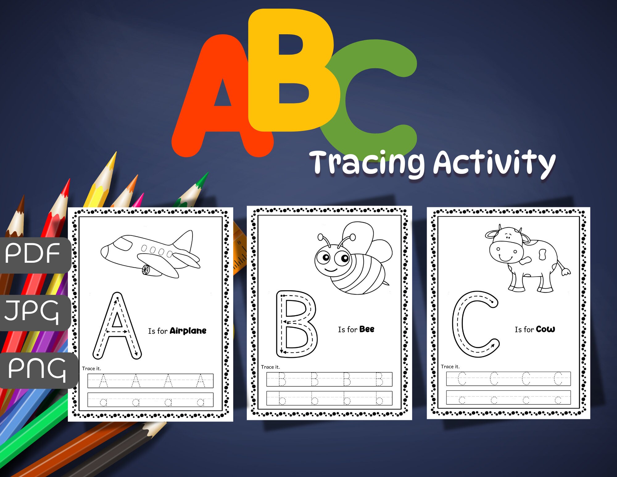 ABC Tracing, Coloring Letters for Kids, Ages 4-8, Printable JPG, Pdf ...