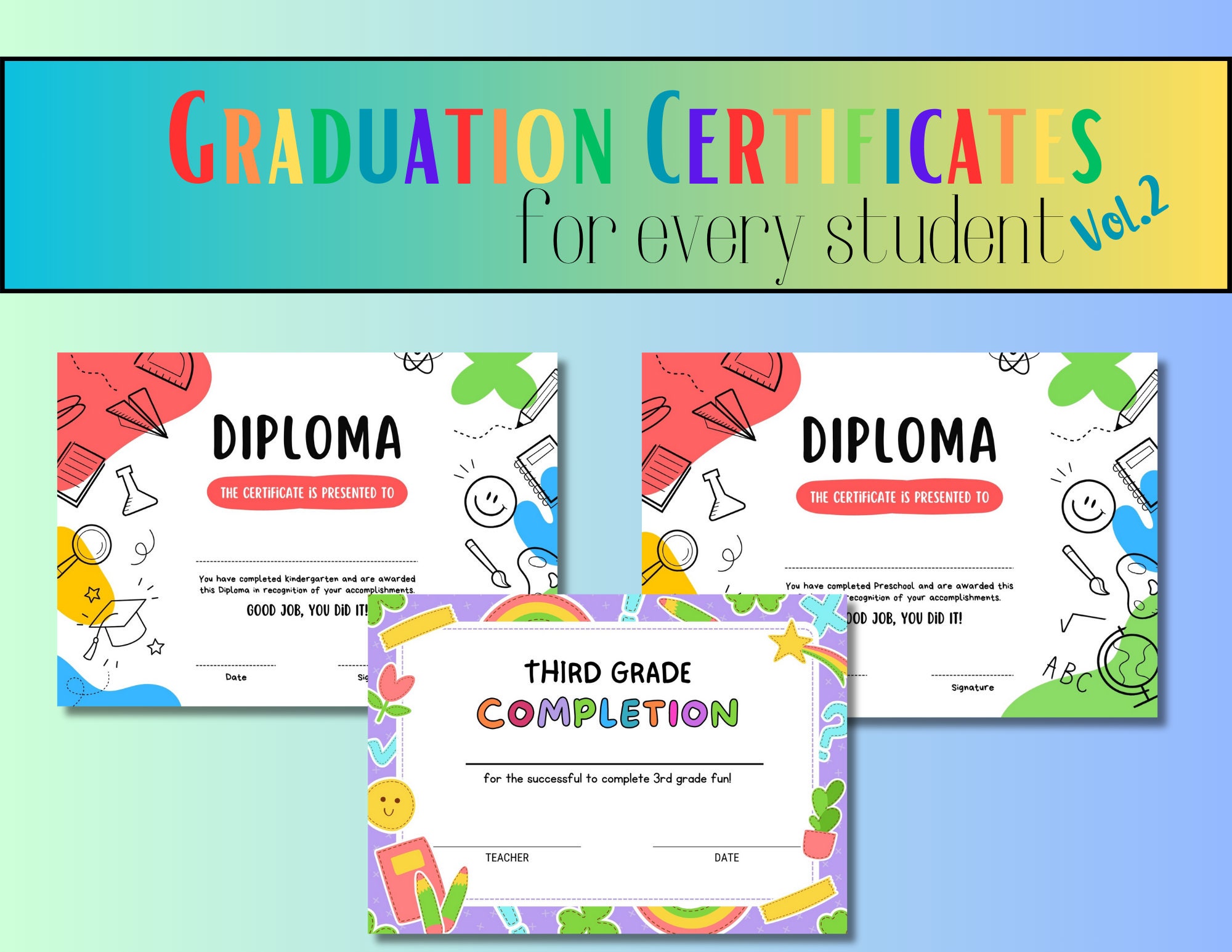 Preschool & Kindergarten Graduation Certificates | Printable Diplomas ...