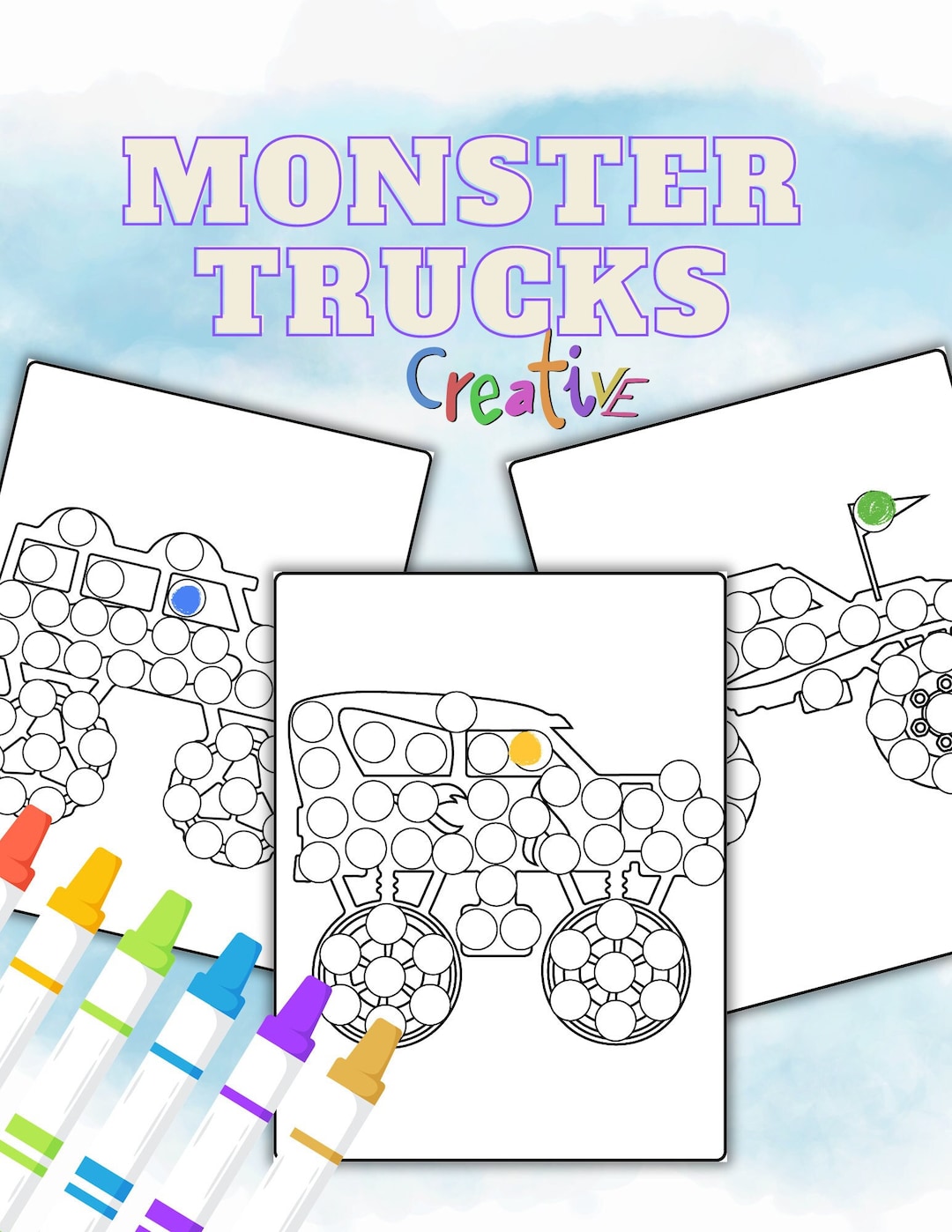 Monster Truck Dot Marker and Coloring Pages for Kids 7 Printable Pages ...