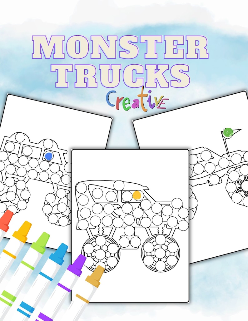 Monster Truck Dot Marker and Coloring Pages for Kids 7 Printable Pages ...
