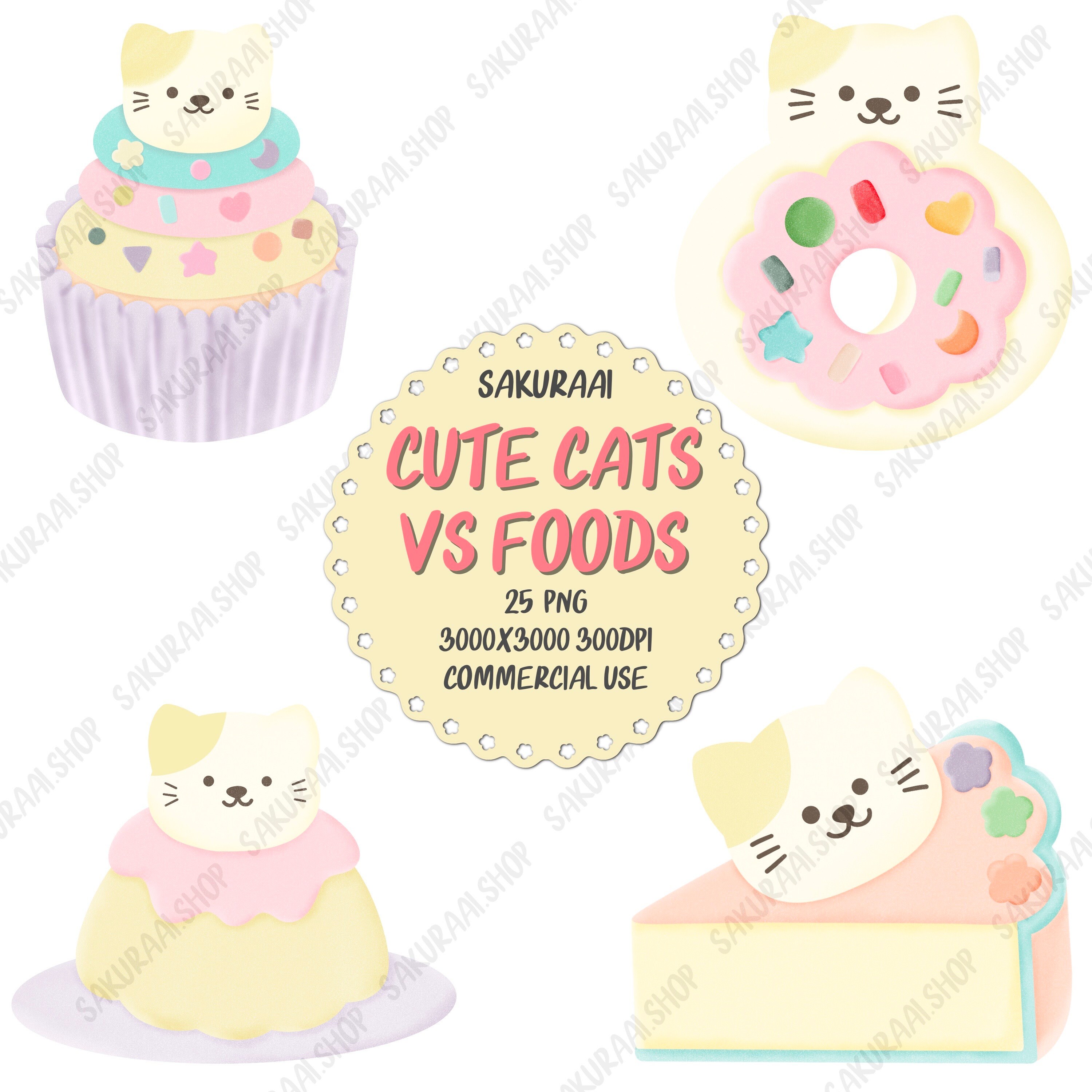 Digital Stickers, Cute Stickers, Cute Cat, Food Sticker, Cute Dessert ...