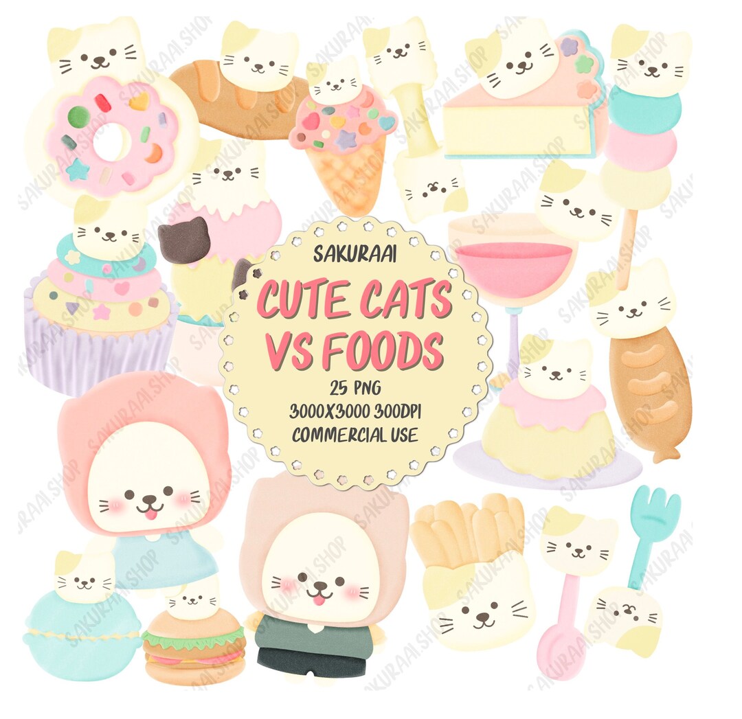 Digital Stickers, Cute Stickers, Cute Cat, Food Sticker, Cute Dessert ...