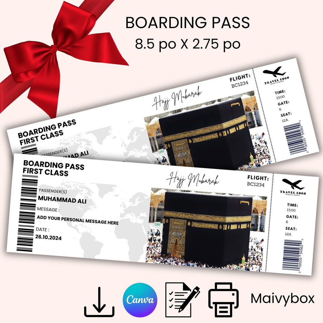 Hajj Boarding Pass, Editable Hajj Plane Ticket for Umrah, Gift for Hajj ...