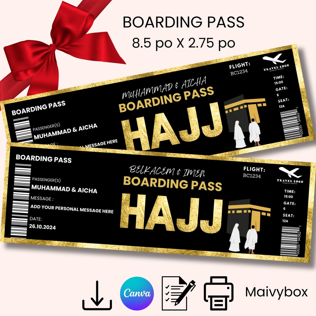 HAJJ Boarding Pass, Editable Hajj Plane Ticket for HAJJ, Gift for Umrah ...