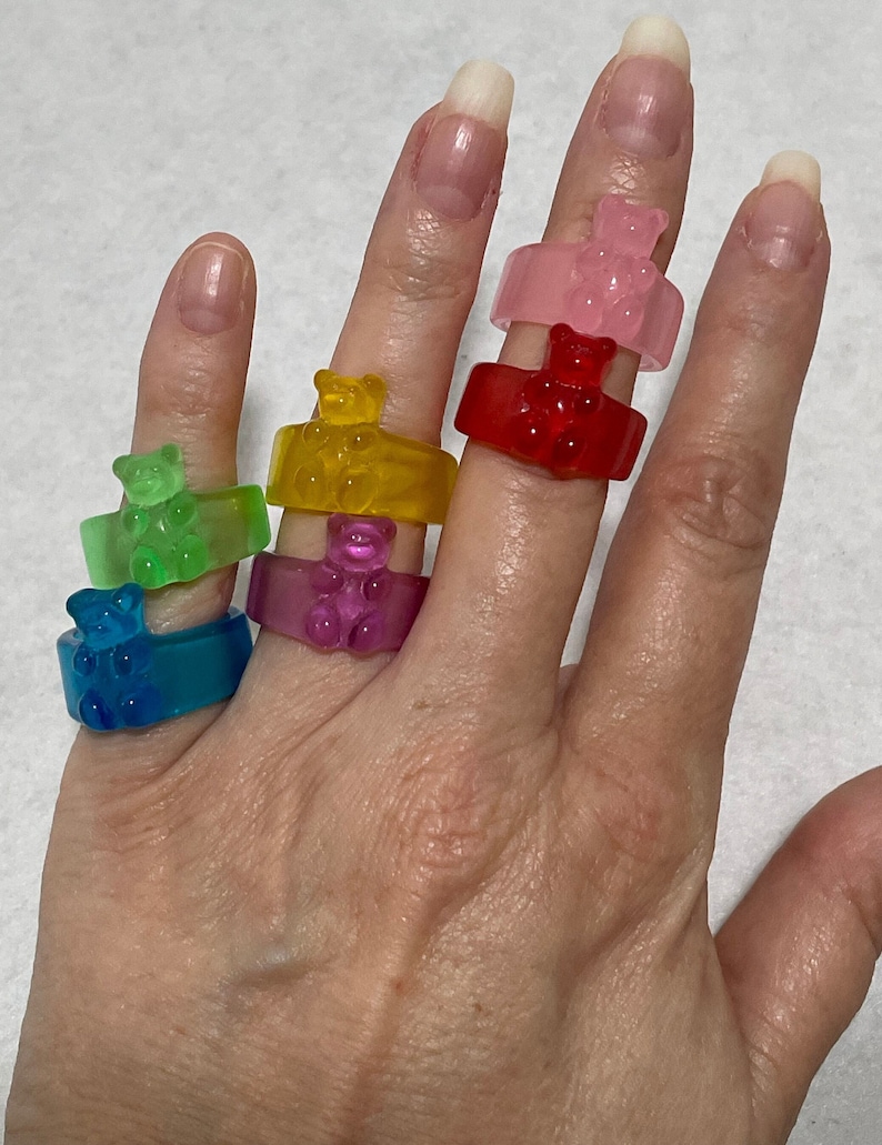 Gummy Bear Rings | Large Gummy Bear Ring | Gummy Bear Statement Ring | Resin Gummy Bear Ring ...