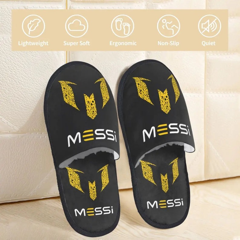 Custom Print Women Messi 10 Soccer House Slippers Soft Warm Memory Foam ...