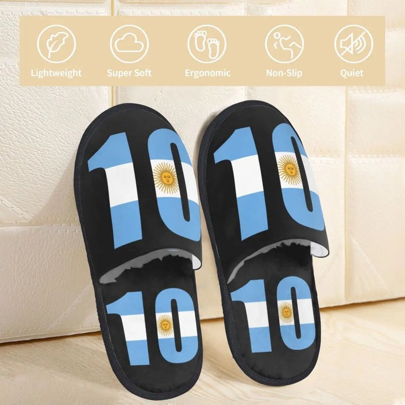Custom Print Women Messi 10 Soccer House Slippers Soft Warm Memory Foam ...