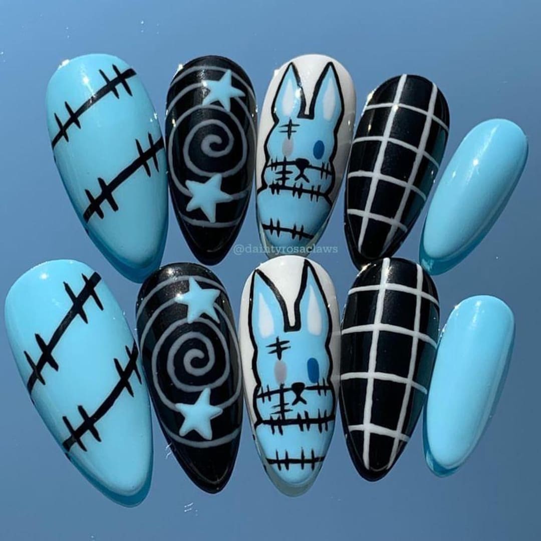 Mahito Bunny | Mahito Nails | Mahito | Blue Nails | Anime Nails | Anime ...