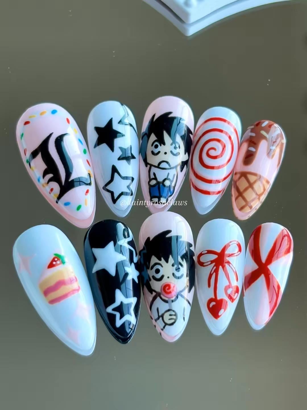 L Nails| Death Note Inspired Nails | Anime Nails | Almond Nails ...