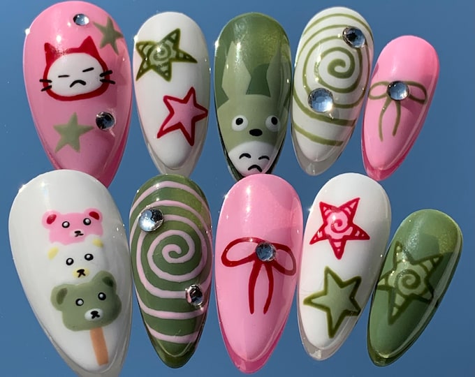 Totoro & Rilakkuma Mochi Swirls | Totoro Nails | Rilakkuma Nails ...