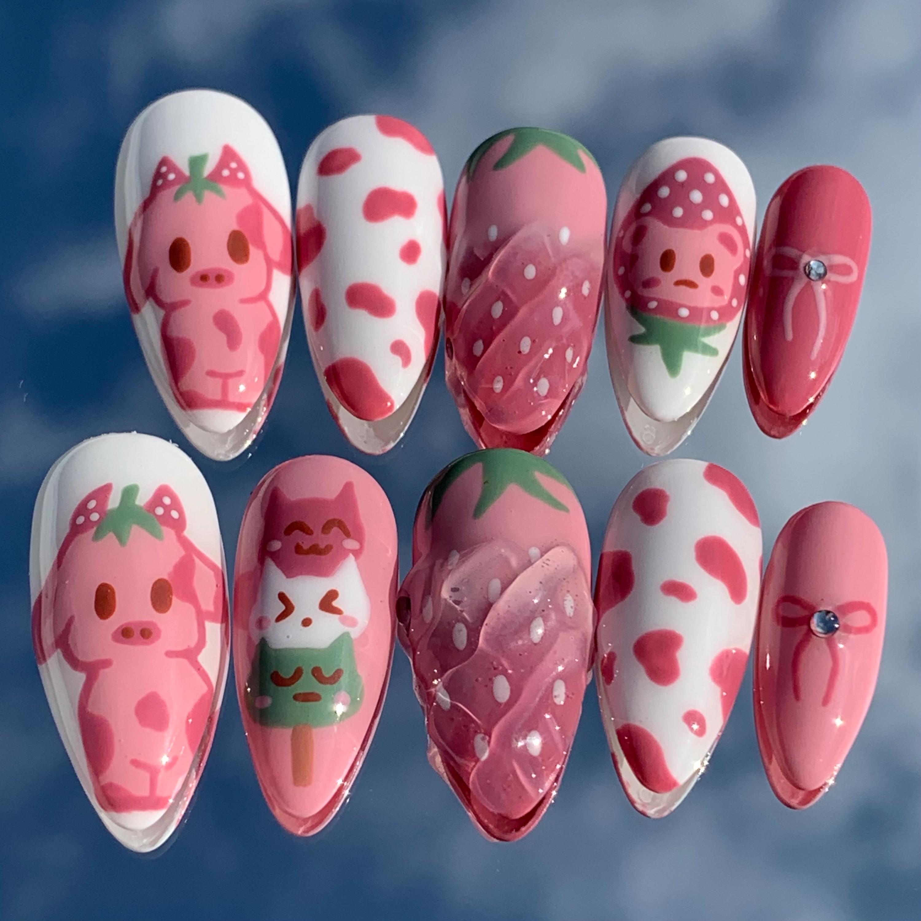 Strawberry Milk | Strawberry Nails | Strawberry Milk Nails | Cow Nails ...
