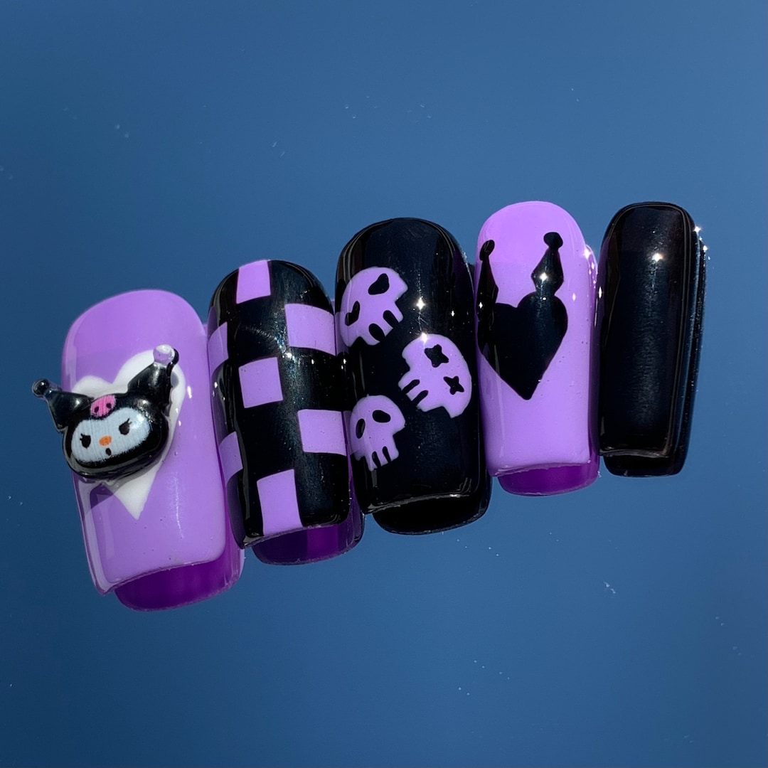 Kuromi Press Ons Sanrio Nails Kuromi Nails Kuromi Black Nails Purple ...