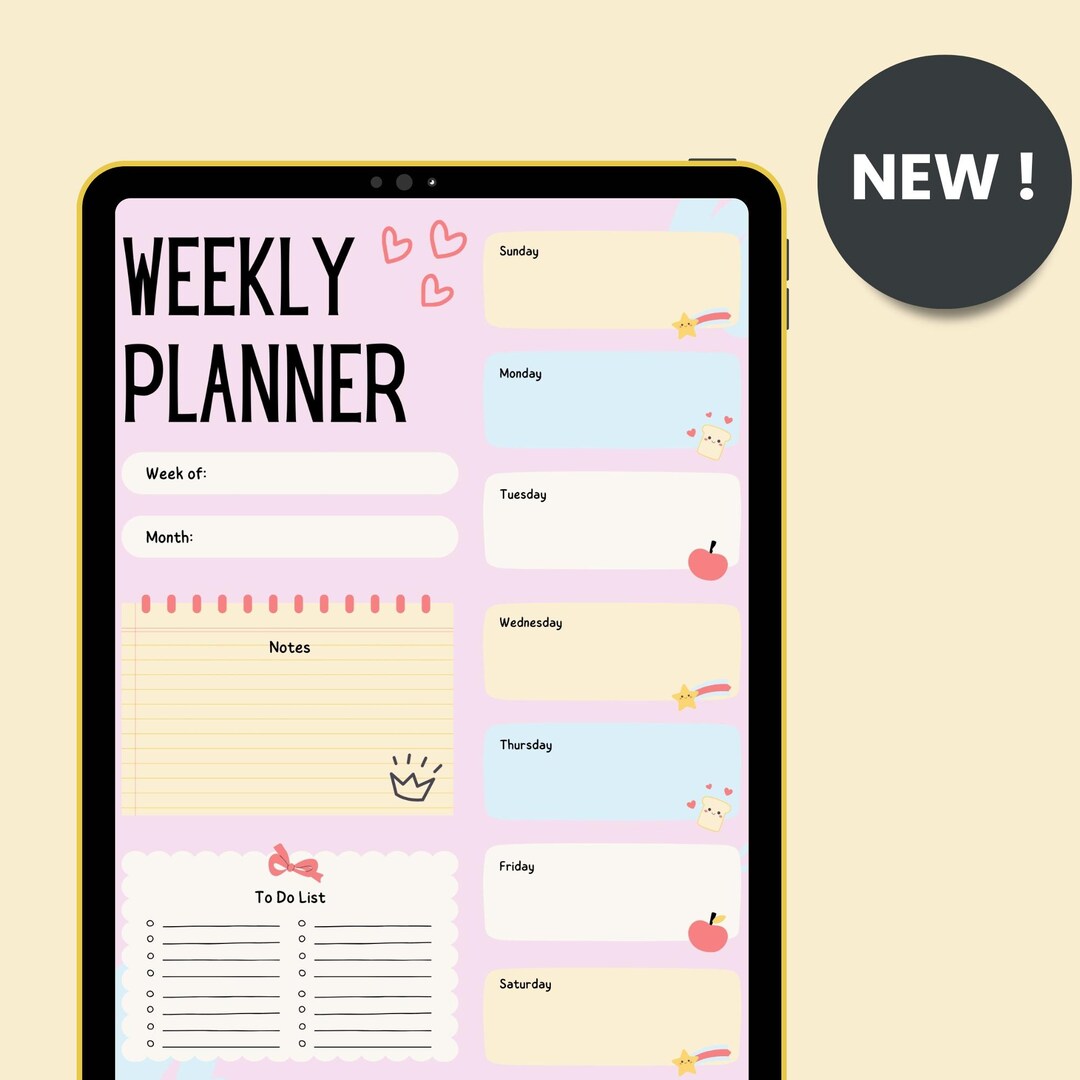 DIGITAL WEEKLY PLANNER, Weekly Planner Printable, Fillable Weekly ...