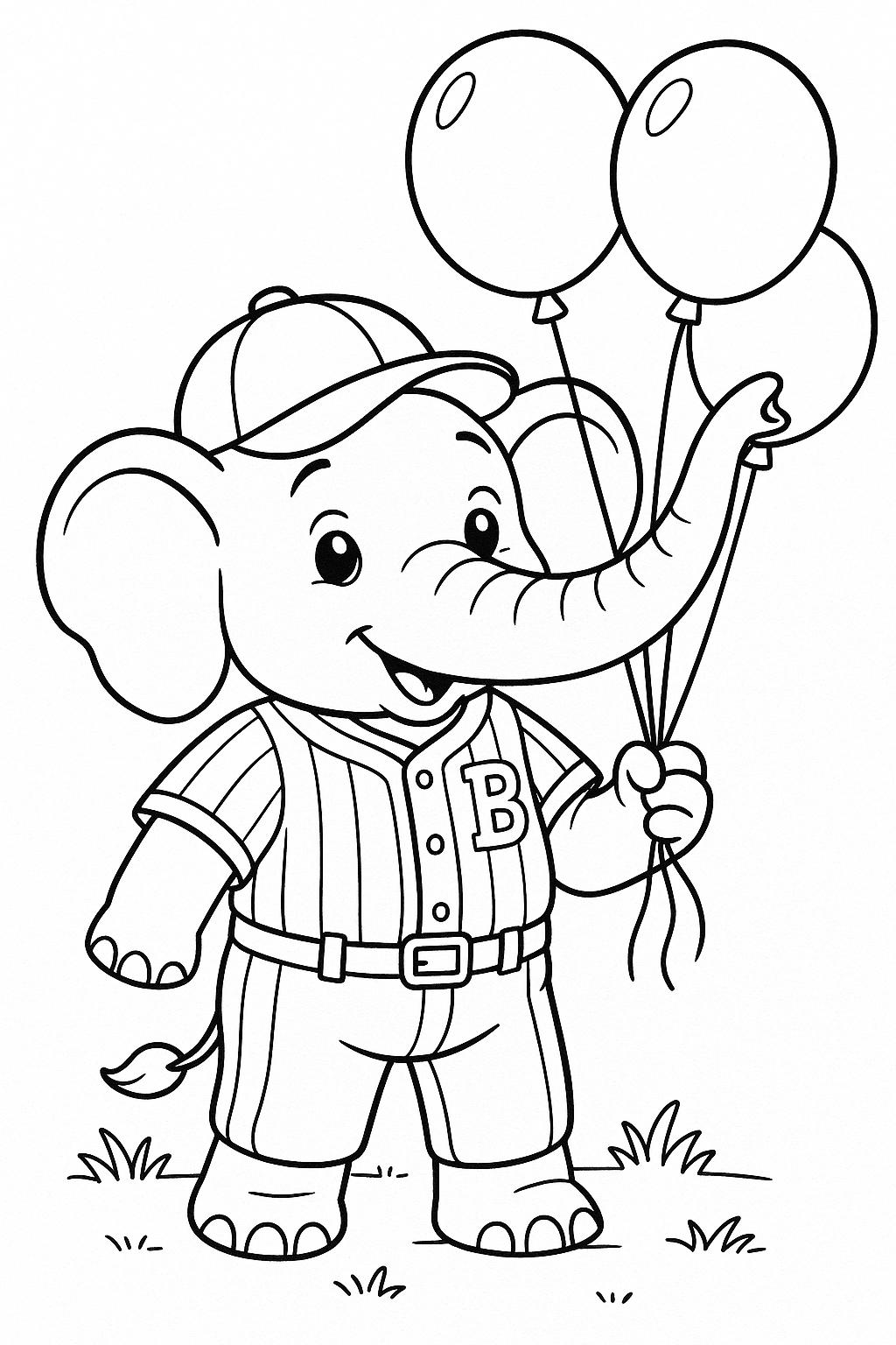 Elephant Baseball Coloring Page for Kids – Printable Jungle Animal ...
