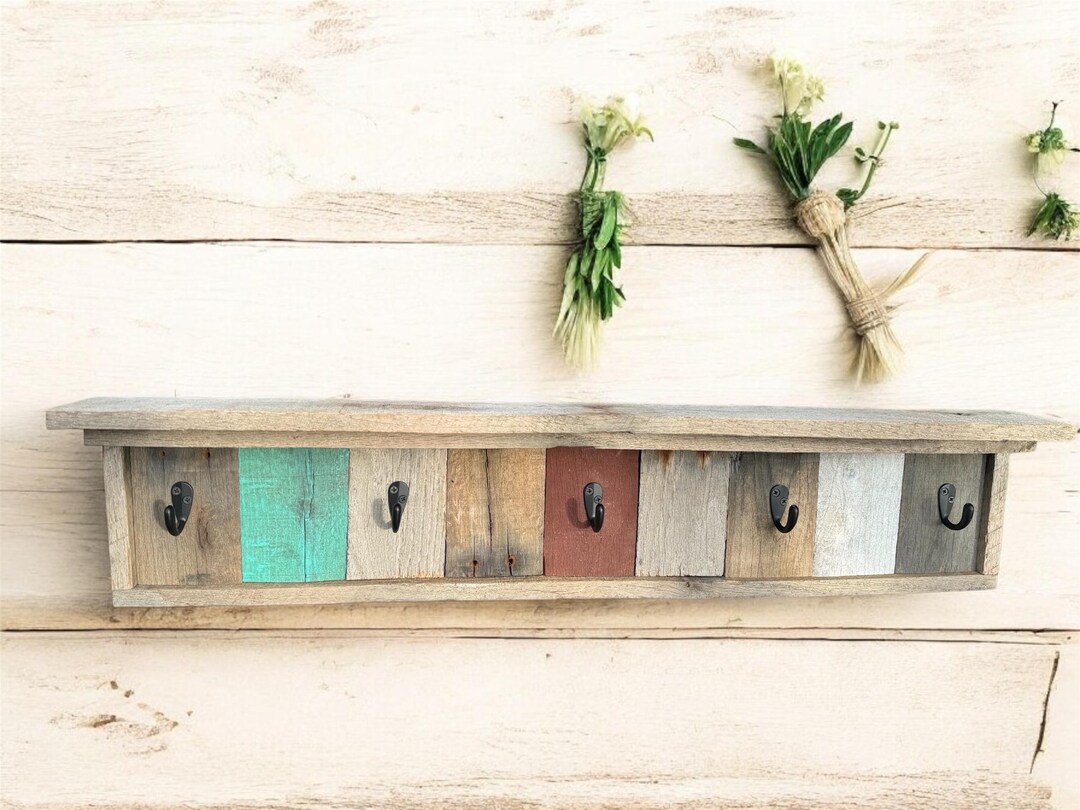 Rustic Coat / Hat Rack. 5 Hook Wall Mounted With Shelf Reclaimed ...