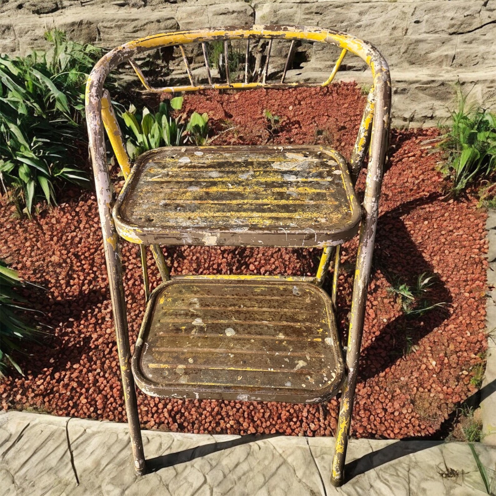 Vintage Metal Step Stool Rounded Back, Plant Stand, Decor - Etsy