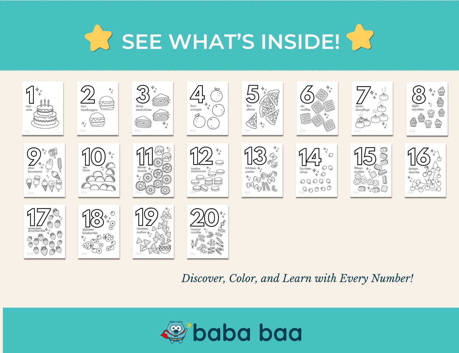 Food Number Coloring Pages for Preschoolers | Number Tracing Worksheets ...