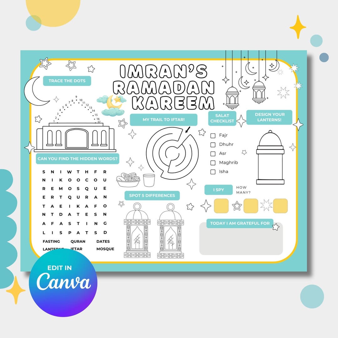 Ramadan Activity Placemat for Kids - Printable Iftar Maze, Salat ...