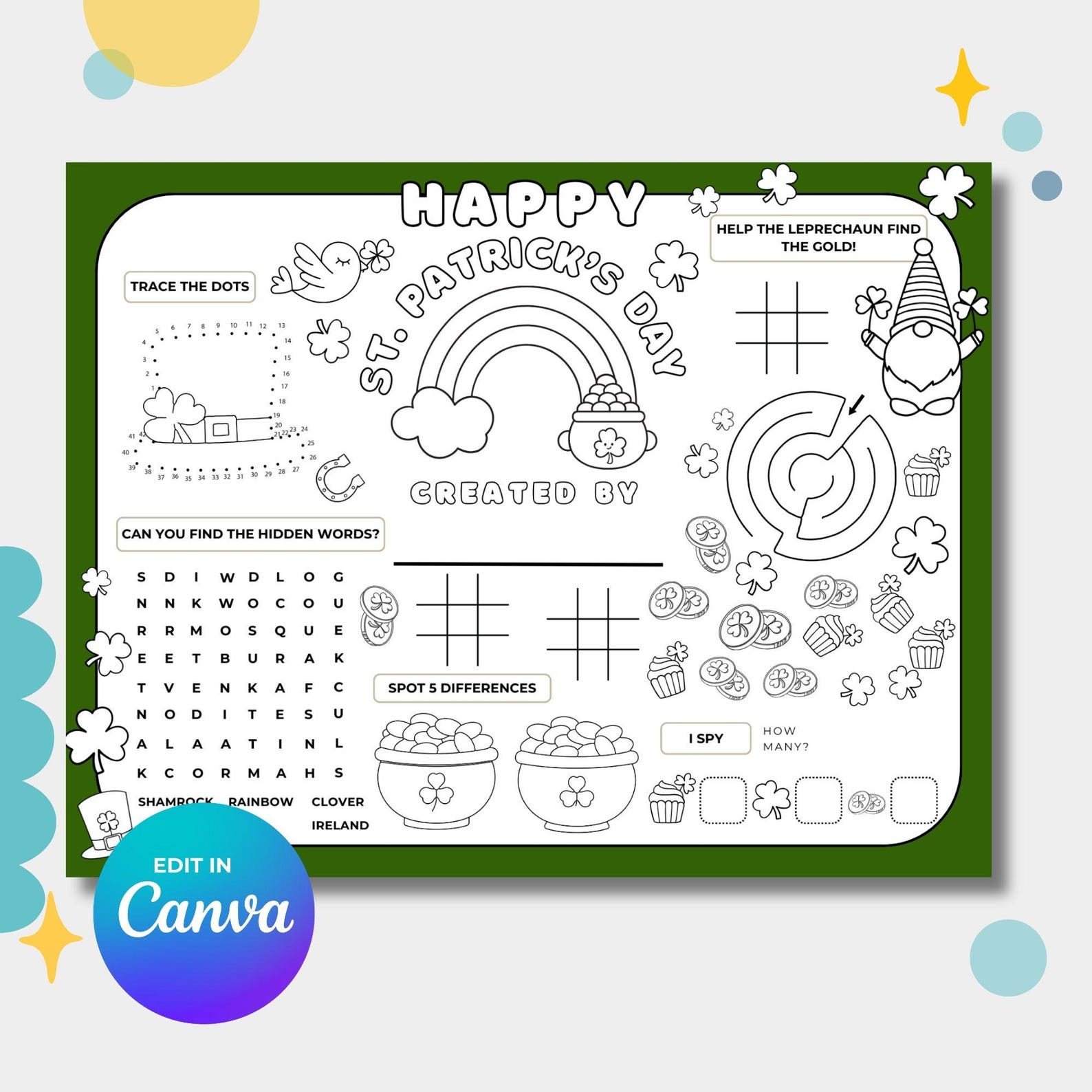 Instant Download St Patrick's Day Placemat for Kids - Printable St ...