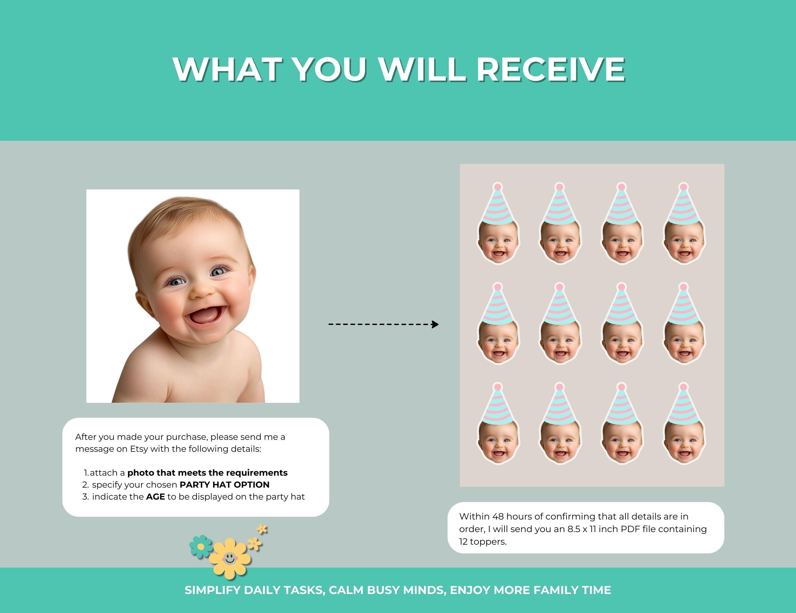 Customized Different Faces Photo Party Hat Cupcake Topper for First ...