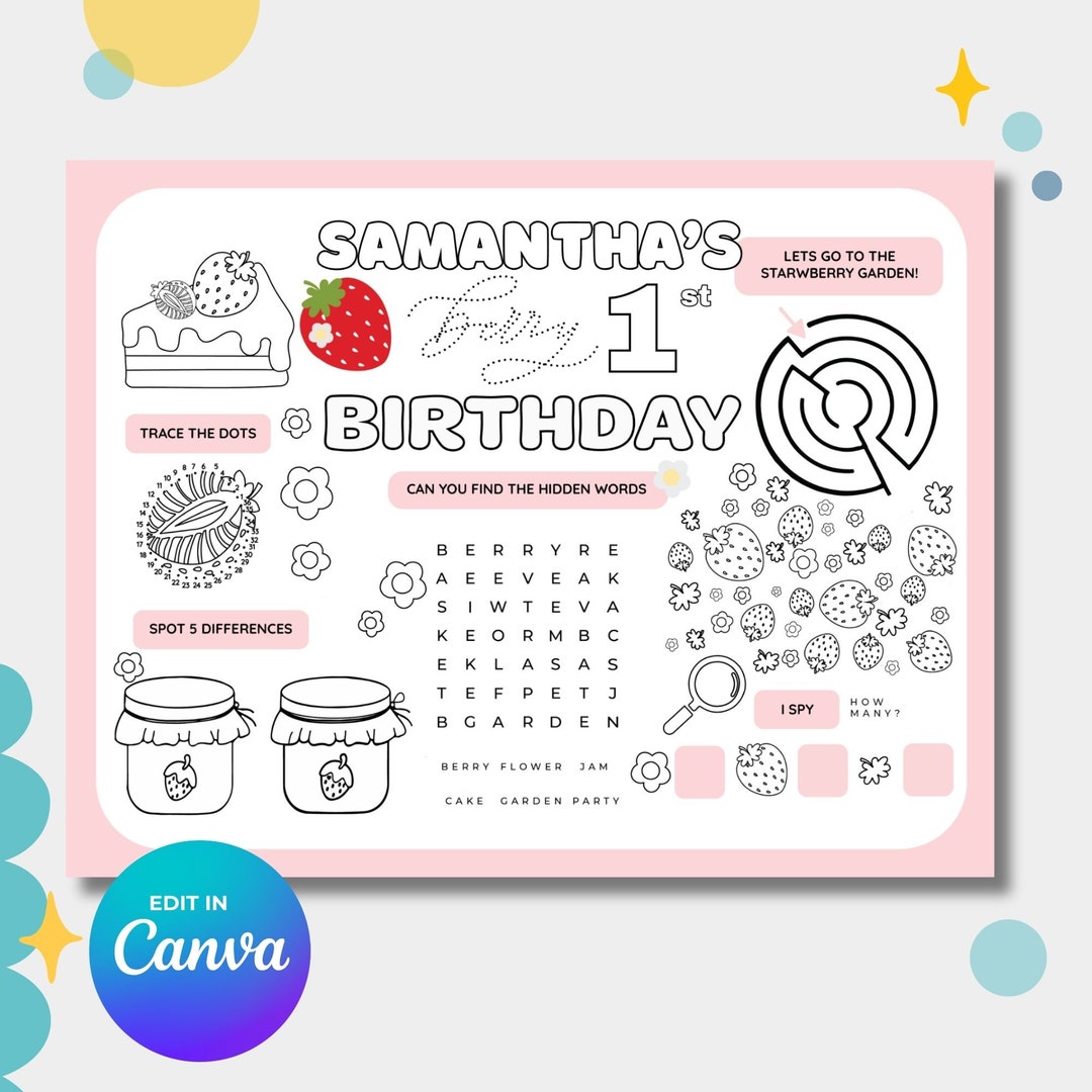 Berry First Birthday Activity, 1st Birthday Strawberry Party, Berry 1st ...