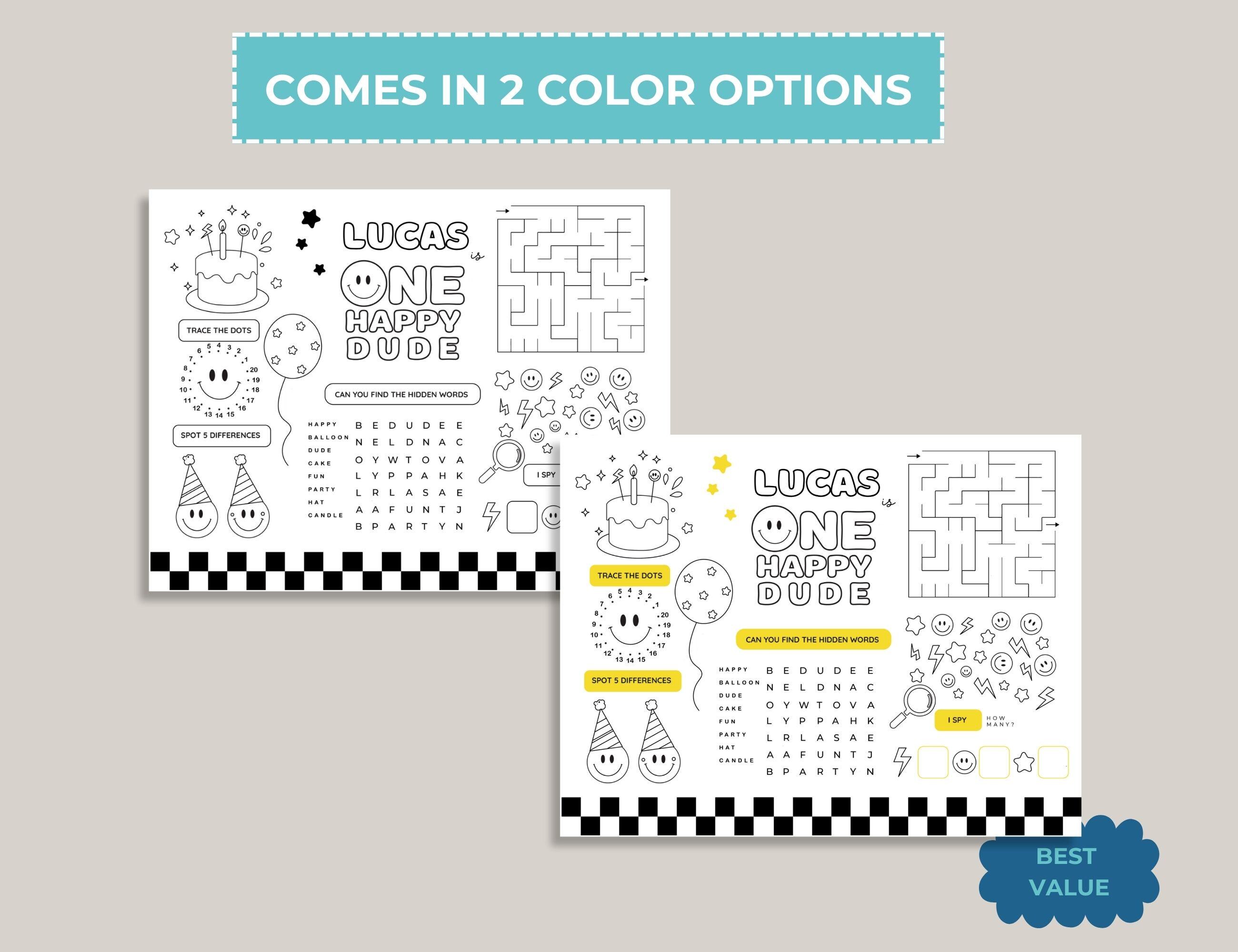 Smiley Face Birthday Activity Page: Editable Party Placemat (digital ...