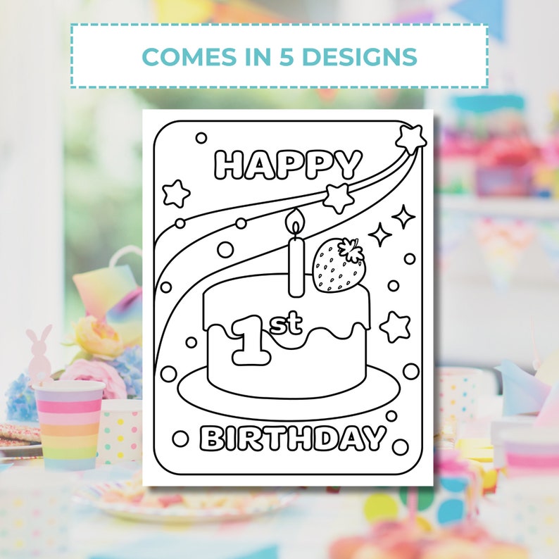 Strawberry 1st Birthday Coloring Pages (digital Download) - Etsy