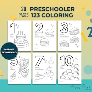Food Number Coloring Pages for Preschoolers | Number Tracing Worksheets ...
