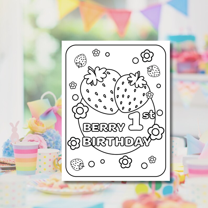 Strawberry Coloring Page, Berry First Birthday Decorations, Berry 1st ...