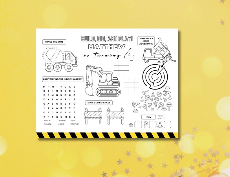 Construction Birthday Coloring Page: Editable Party Activity (digital ...
