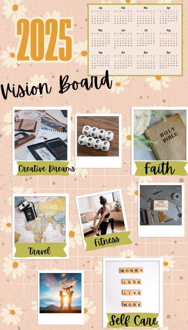 Customizable Digital Vision Board Wallpaper - Pink & Daisies - Etsy