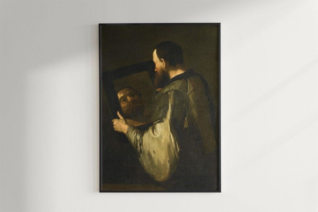Painting of a Philosopher Man Looking at Himself in a Mirror Painting ...