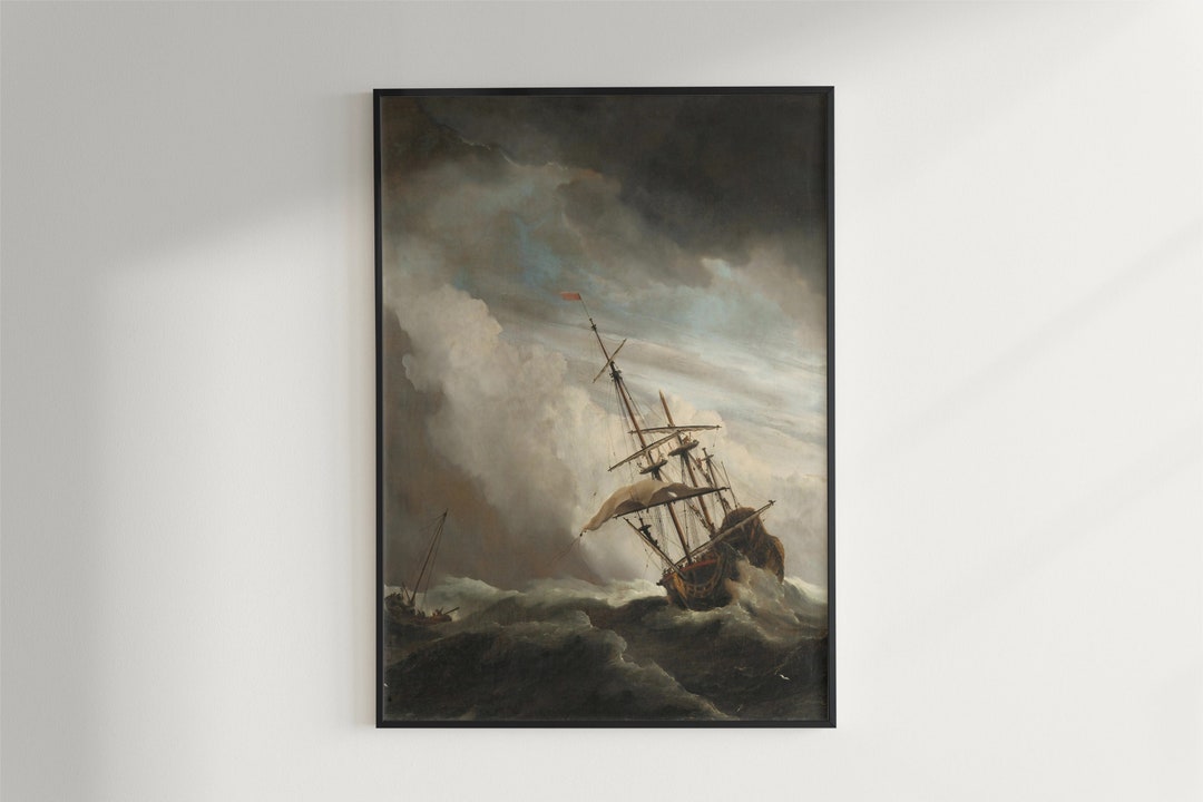 Ship on High Seas Victorian Gothic Oil Painting - Seascape Print - Ship ...