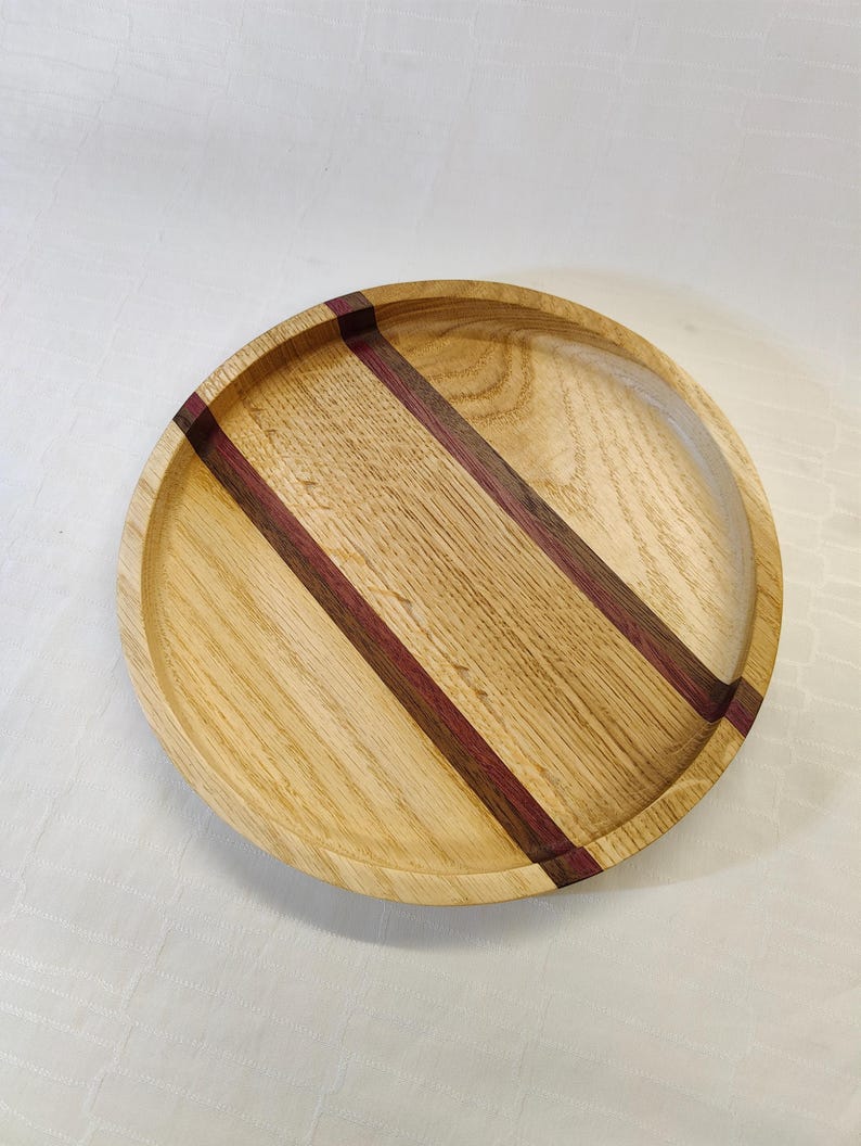 Round Wooden Serving Tray | Decorative Striped Tray in Different Wood ...