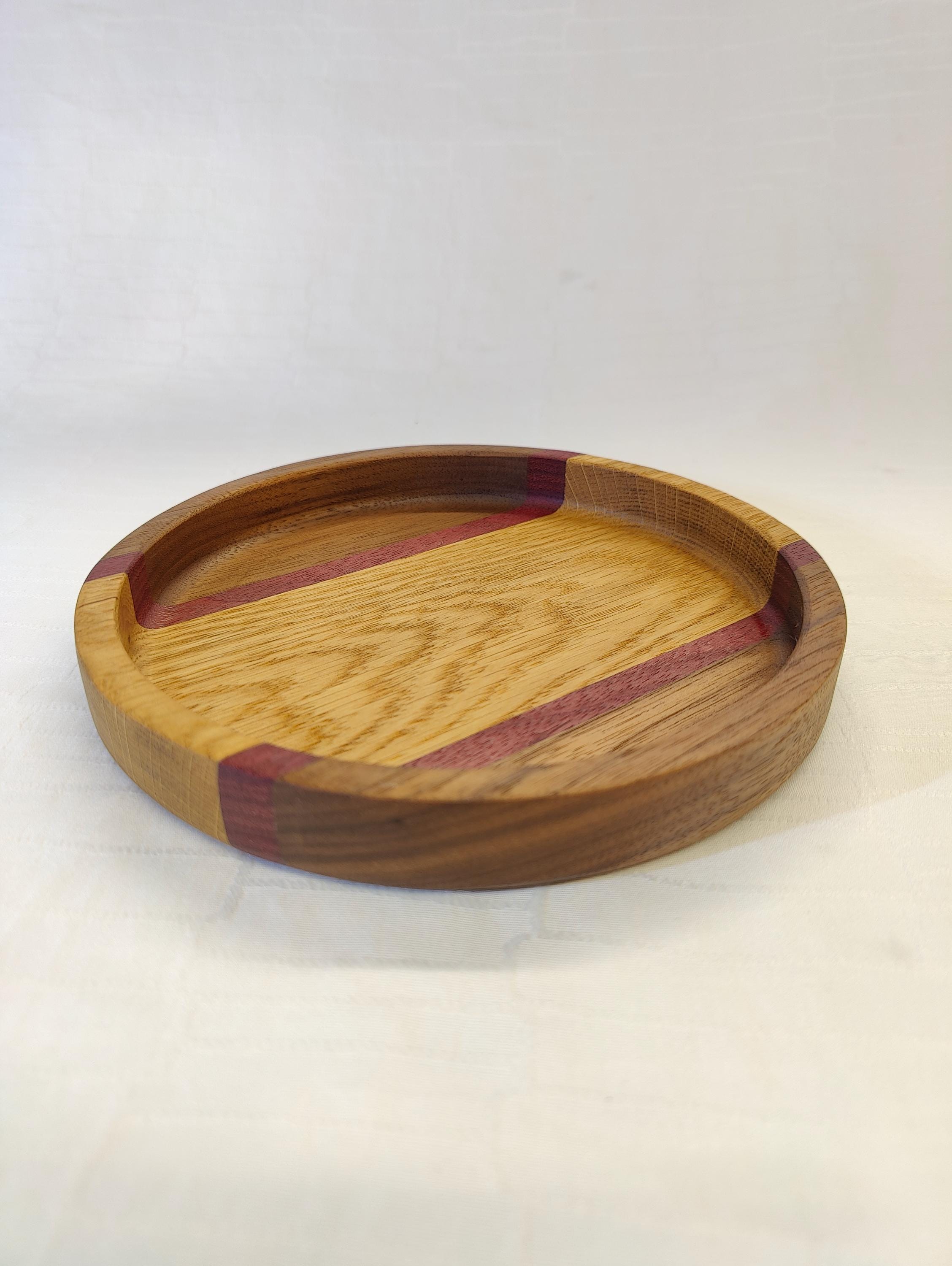 Round Wooden Serving Tray | Decorative Striped Tray in Different Wood ...