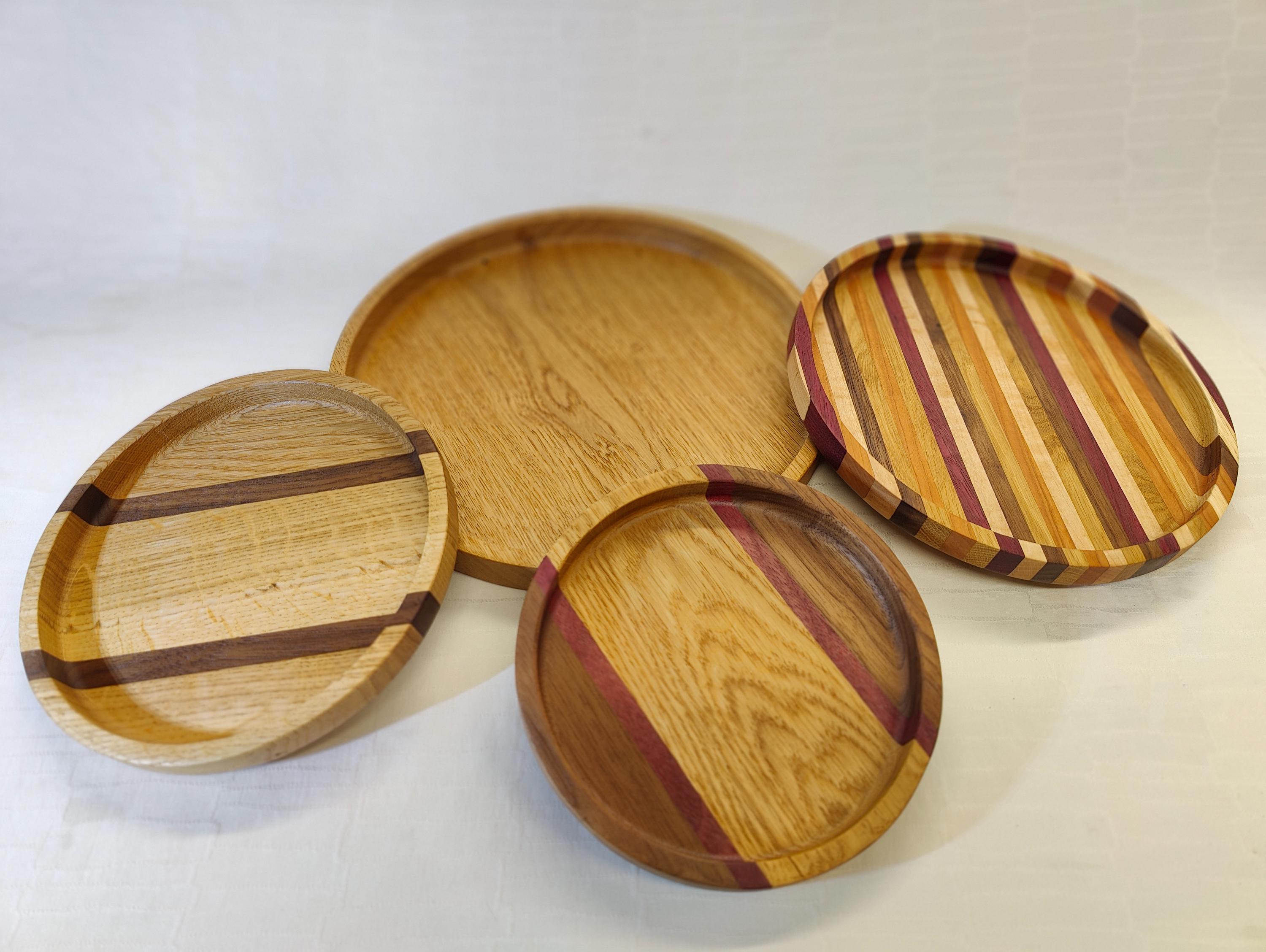 Round Wooden Serving Tray | Decorative Striped Tray in Different Wood ...