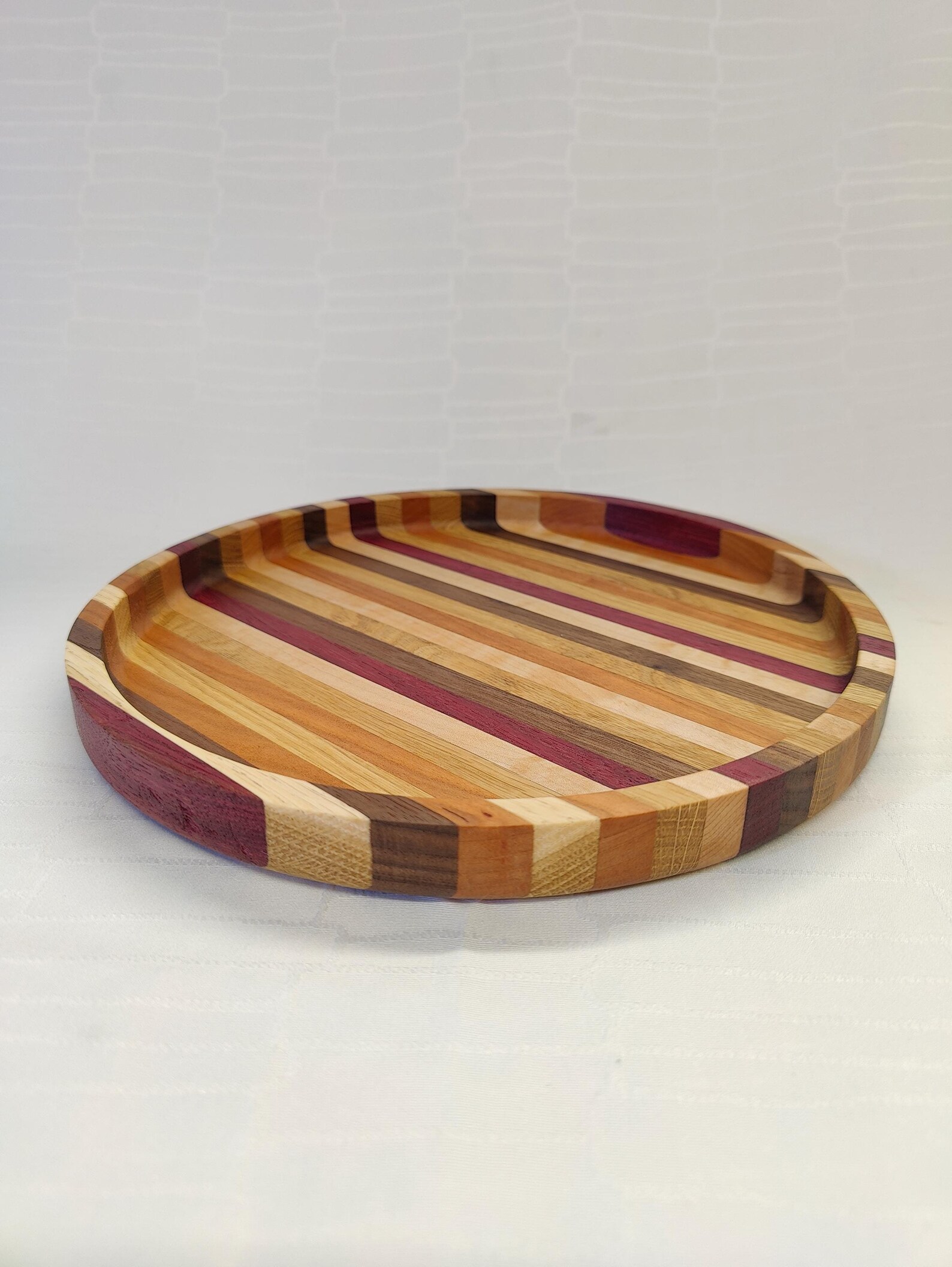 Round Wooden Serving Tray | Decorative Striped Tray in Different Wood ...
