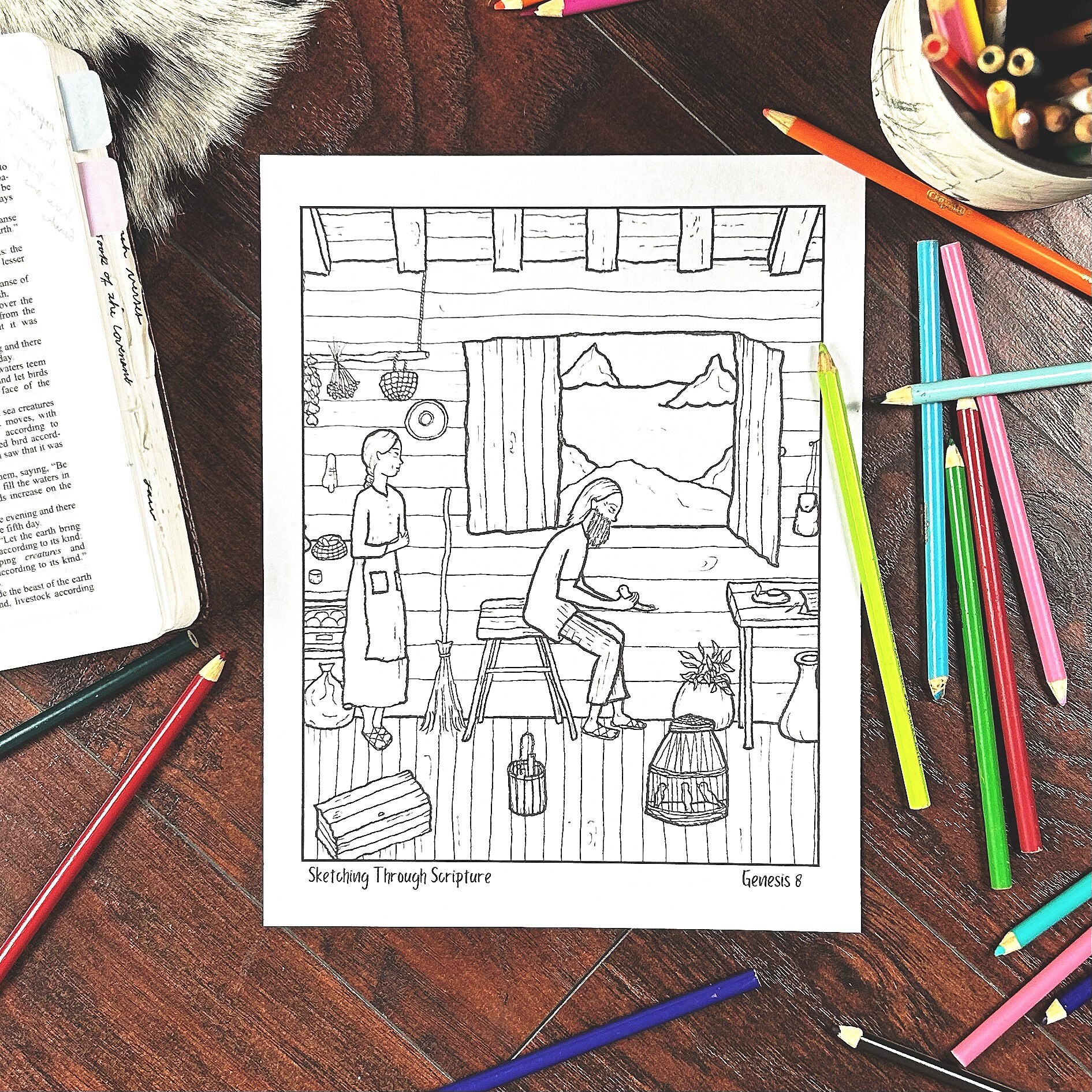 Genesis 8 Noah Sends Dove Story Scripture Coloring Page Printable for ...