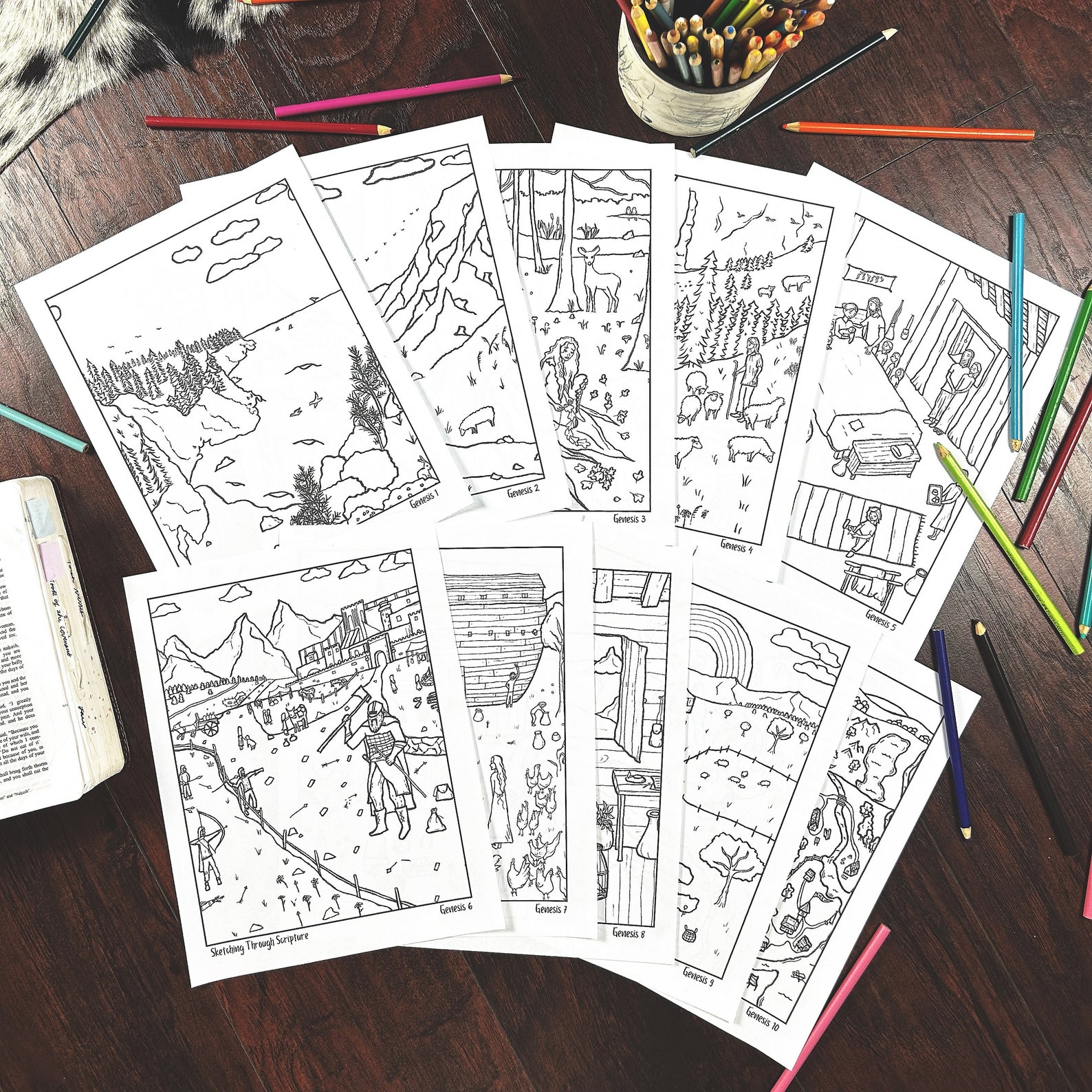 Genesis 1-10 Kids Bible Coloring Pages Printable | Creation Through ...
