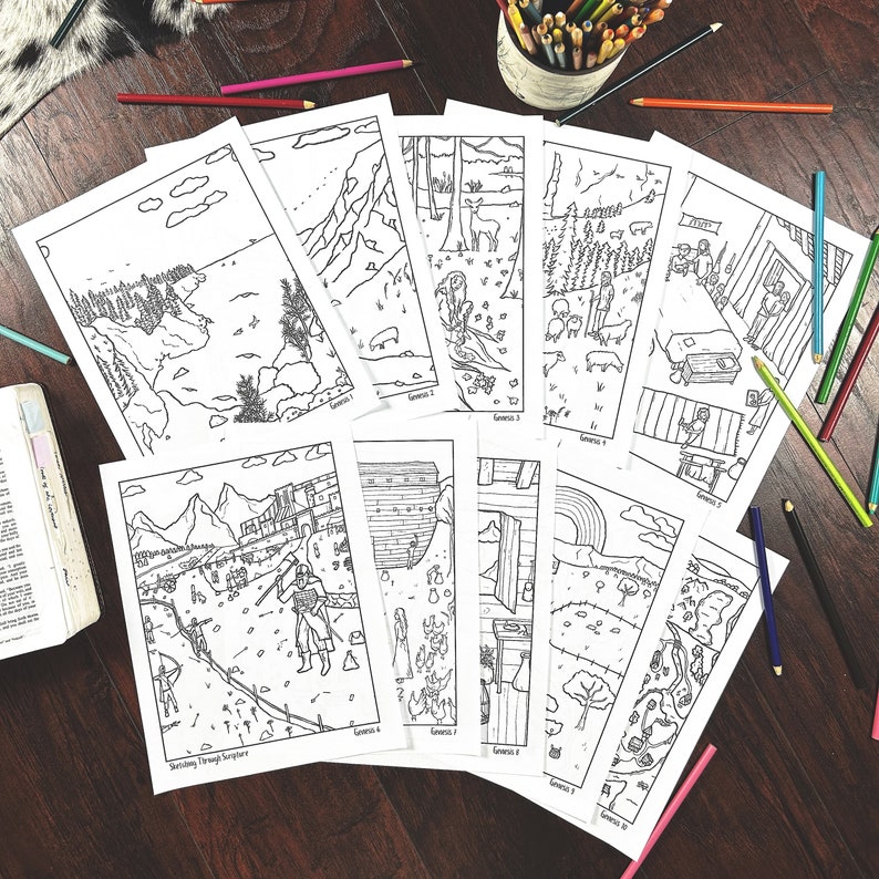 Genesis 1-10 Kids Bible Coloring Pages Printable | Creation Through ...