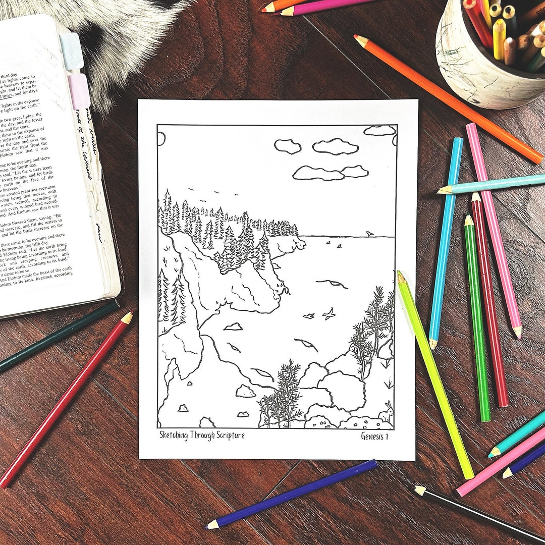 Genesis 1 Creation Story Bible Coloring Page Printable for Bible Study ...
