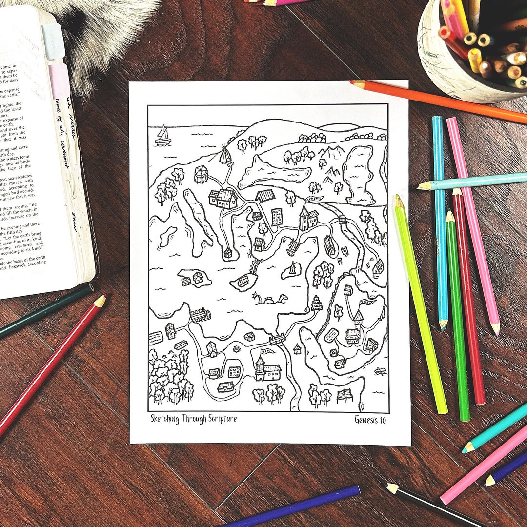 Genesis 10 Noah's Descendants Map Story Bible Coloring Page Printable ...