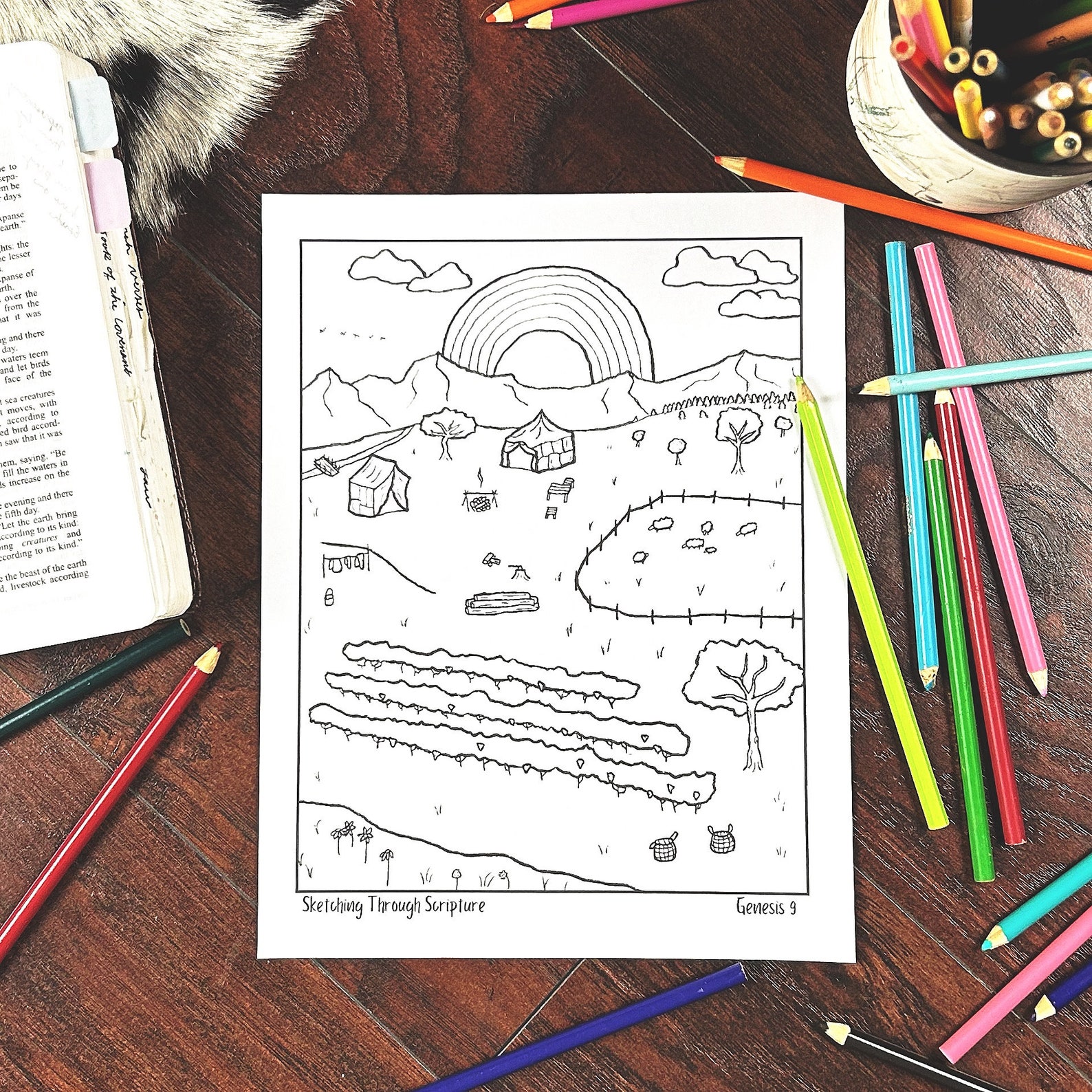 Genesis 9 Rainbow After Flood Story Bible Coloring Page Printable for ...