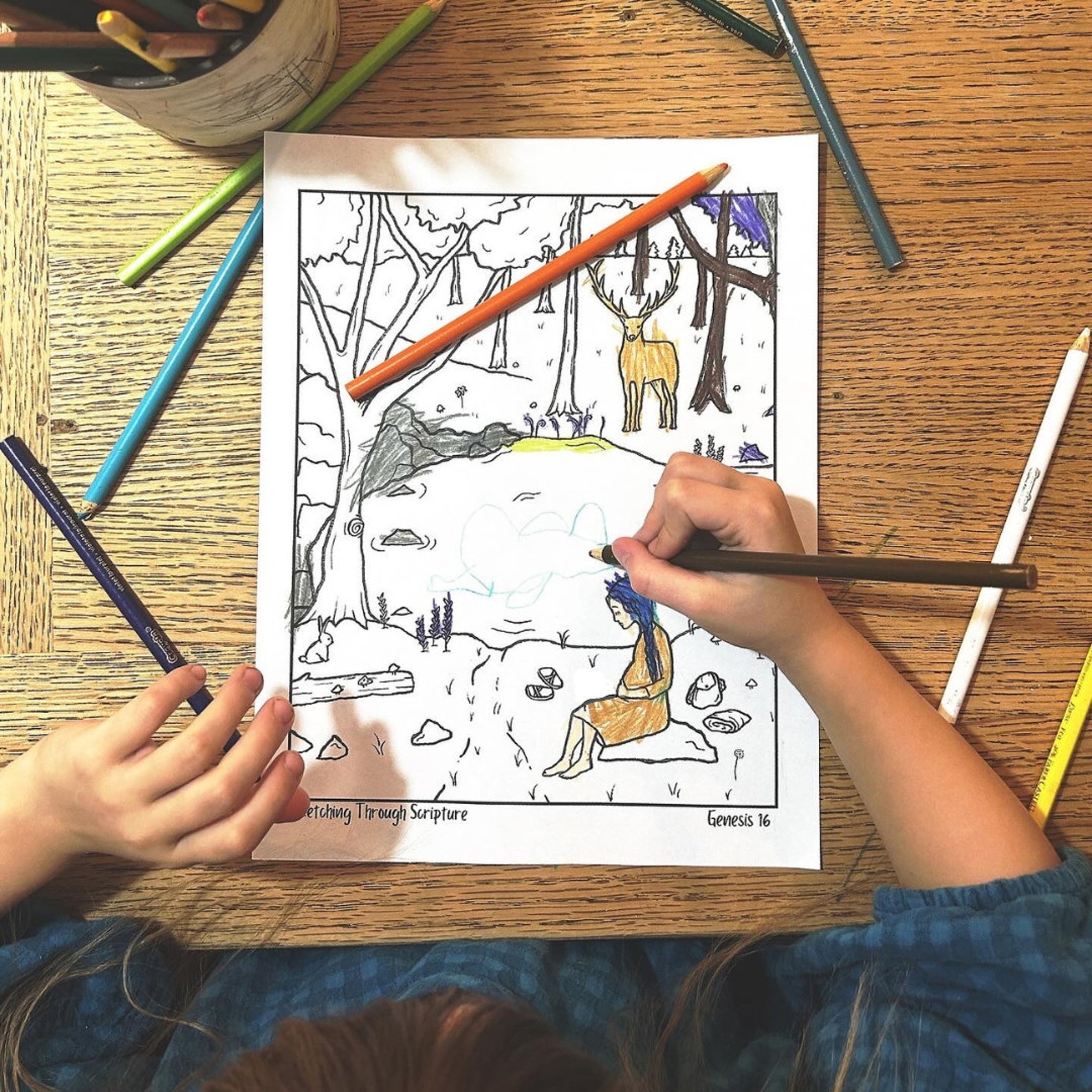 Genesis 16 Hagar at the Spring Bible Coloring Page Printable for Kid's ...